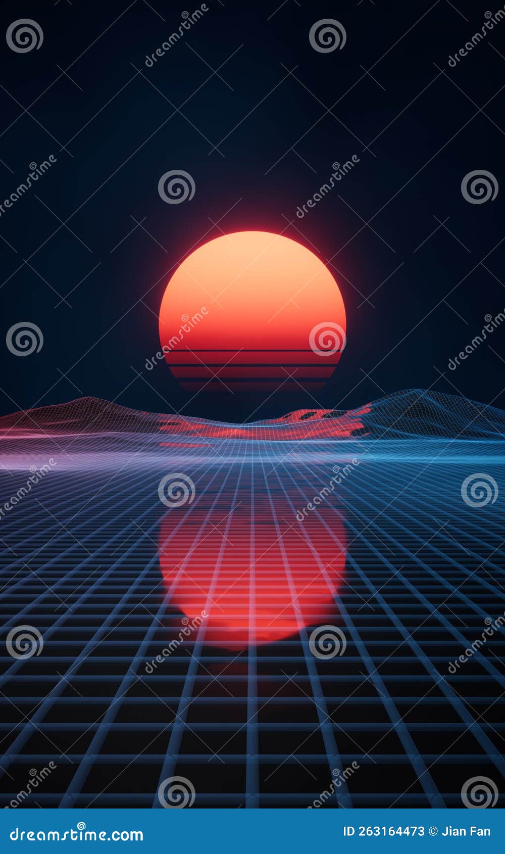 Digital Space and Sunset with Retro Style, 3d Rendering Stock ...