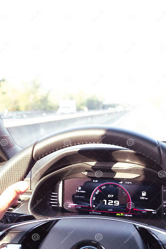 Digital Speedometer and Engine Speed while Driving in a Highway Driver ...