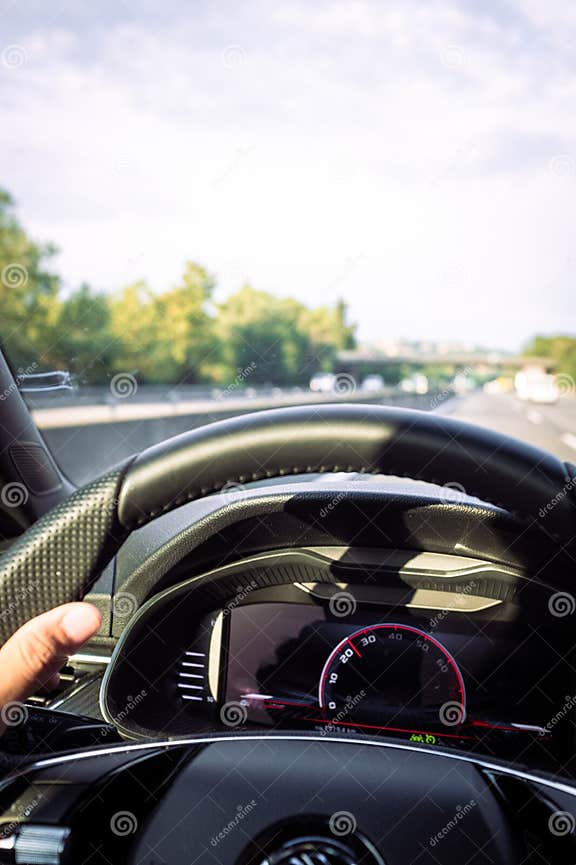 Digital Speedometer and Engine Speed while Driving in a Highway Driver ...