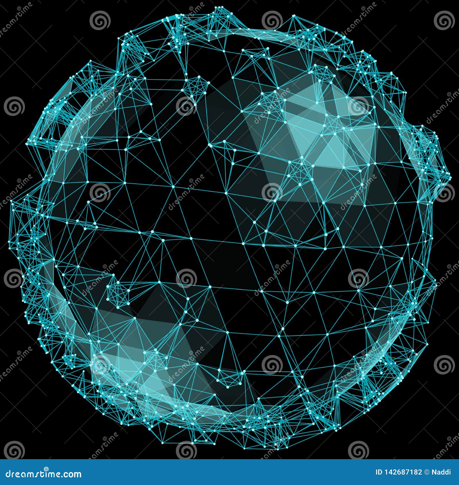 Abstract Spherical Network Illustration on Black Background. Stock ...