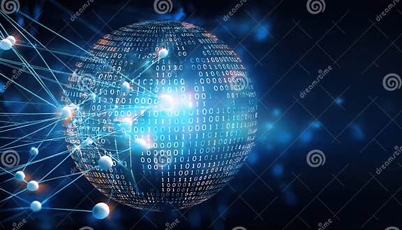 Digital Sphere Composed Of Glowing Binary Code And Interconnected Nodes Representing Concept Of