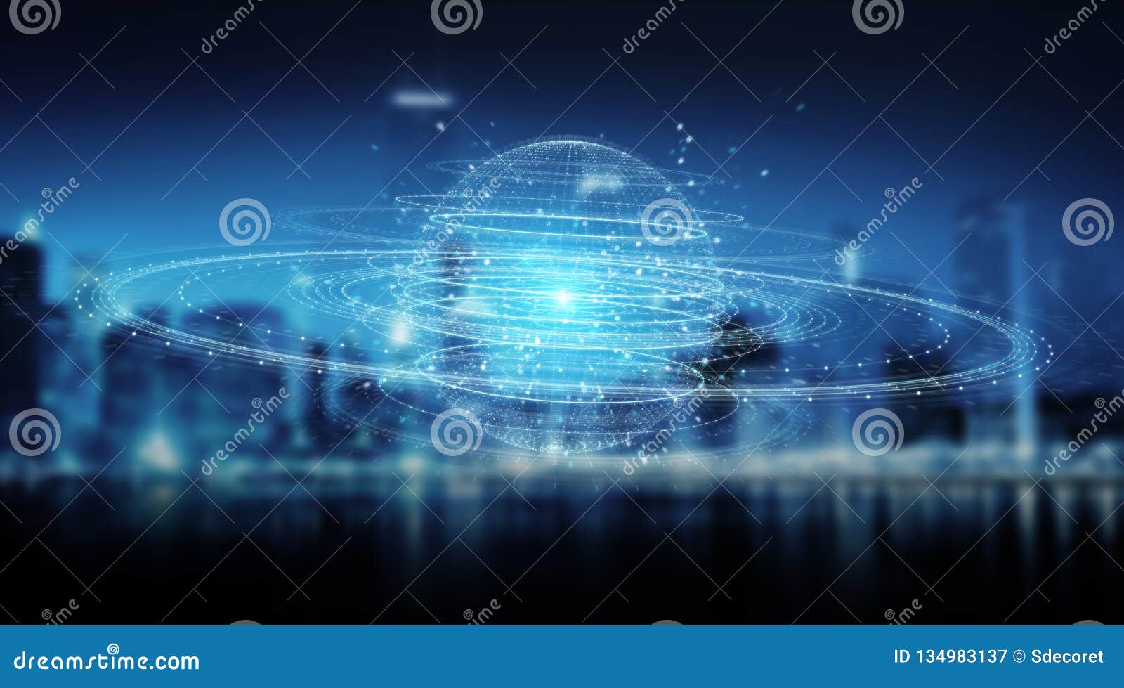 Digital Sphere Connection Hologram 3D Rendering Stock Illustration ...