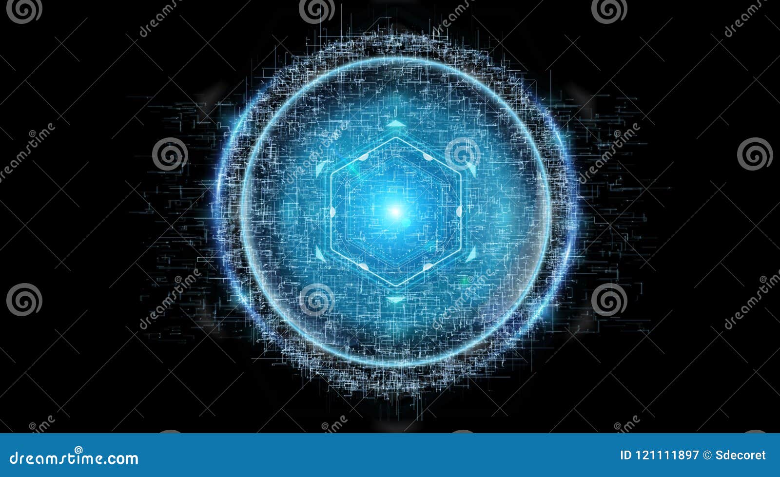 Digital Sphere Connection Hologram 3D Rendering Stock Illustration ...