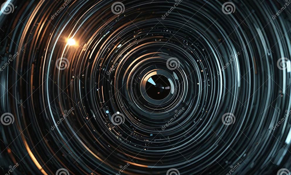 Digital Spiral Pattern with Central Black Circle and Small Orange Light ...