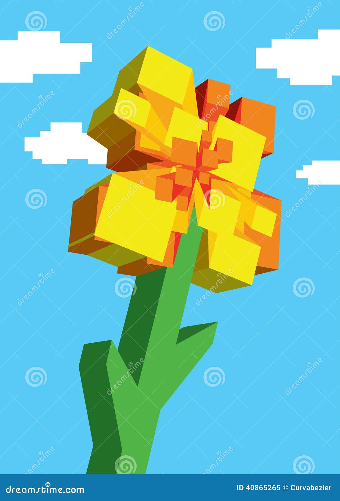 Digital Square 8 Bit Flower Over the Sky Stock Vector - Illustration of ...