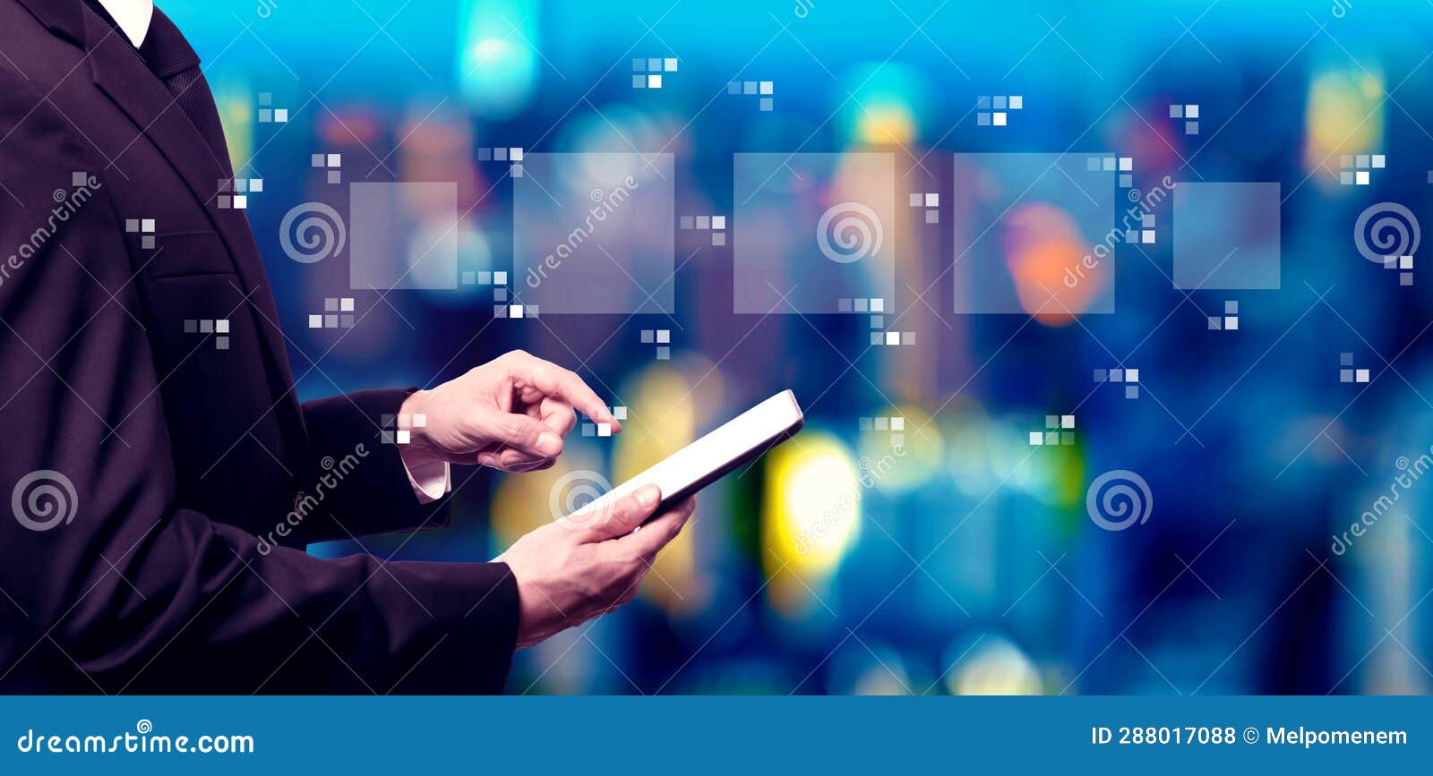 Digital Square Boxes with Businessman Using a Tablet Computer Stock ...