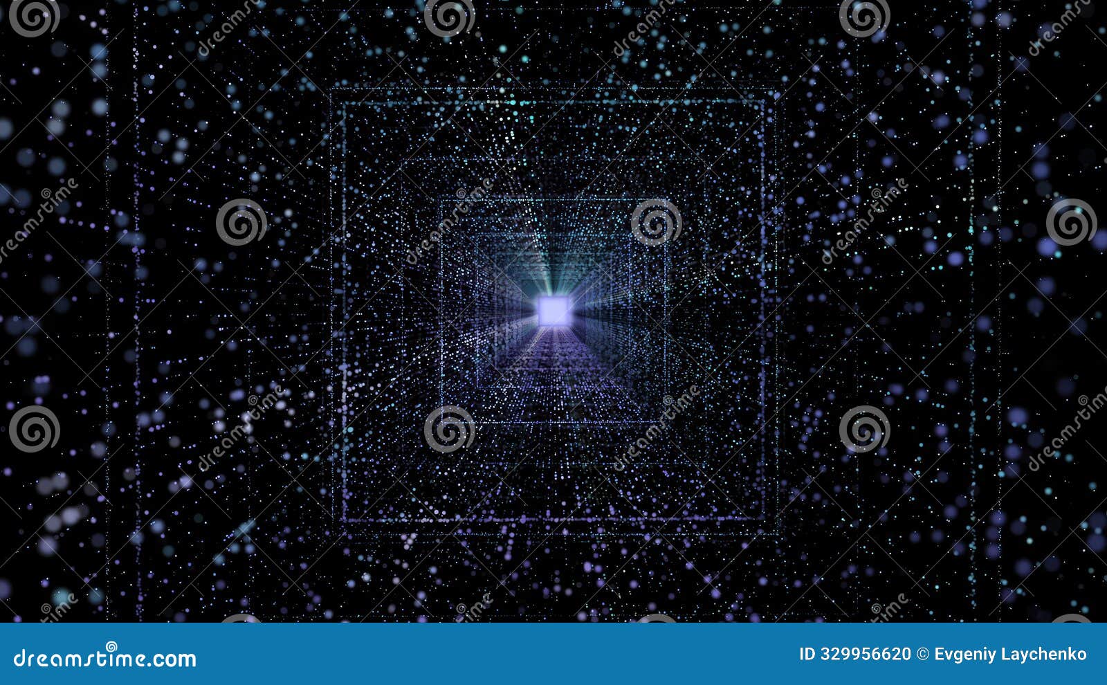 Digital Square Tunnel with Futuristic Matrix. Binary Code Particle Network. Motion and ...