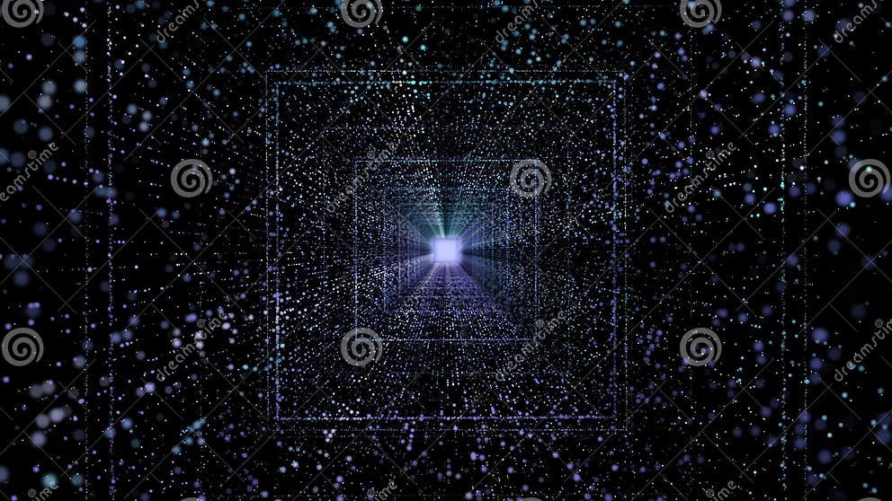 Digital Square Tunnel with Futuristic Matrix. Binary Code Particle ...