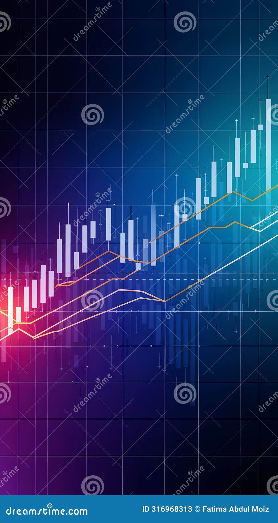 Digital Stock Chart with Vertical Bars and Trend Lines on Gradient ...