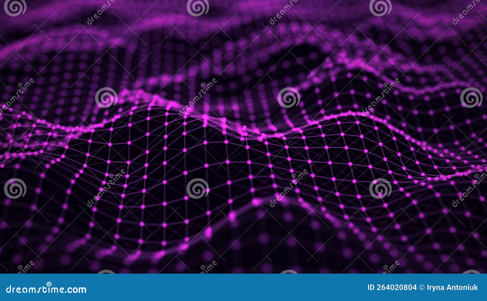 Digital Straight Wave with Dots on the Dark Background. the Futuristic ...