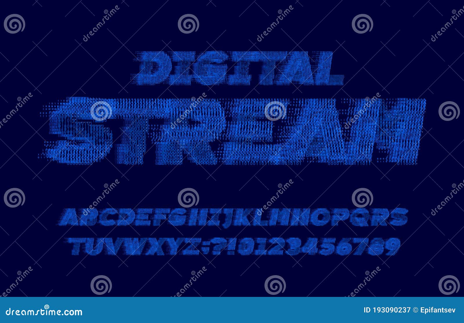 Digital Stream Alphabet Font. Letters and Numbers Made of 1 and 0 Stock ...
