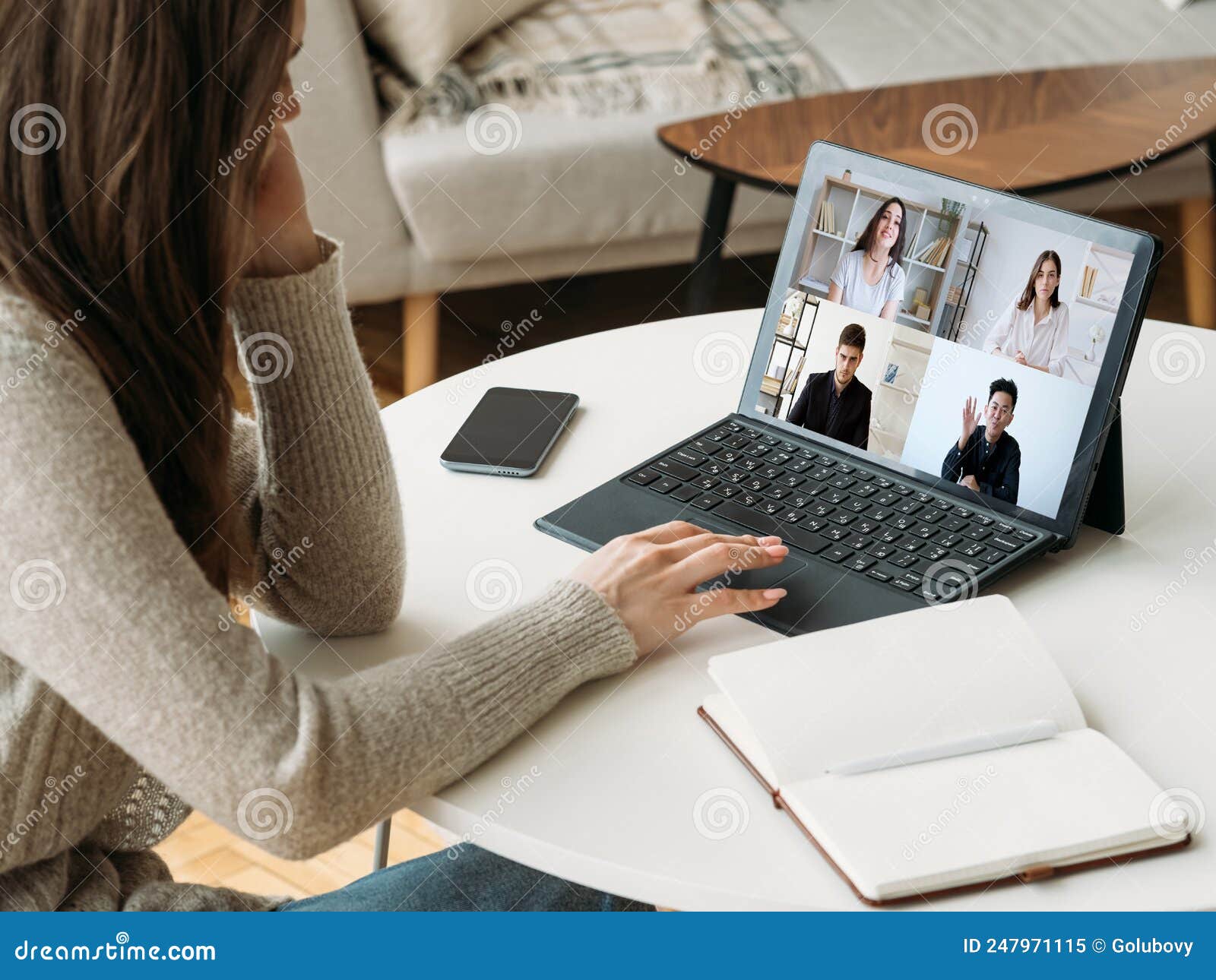 Digital Study Group Virtual Chat Students Online Stock Image - Image of ...