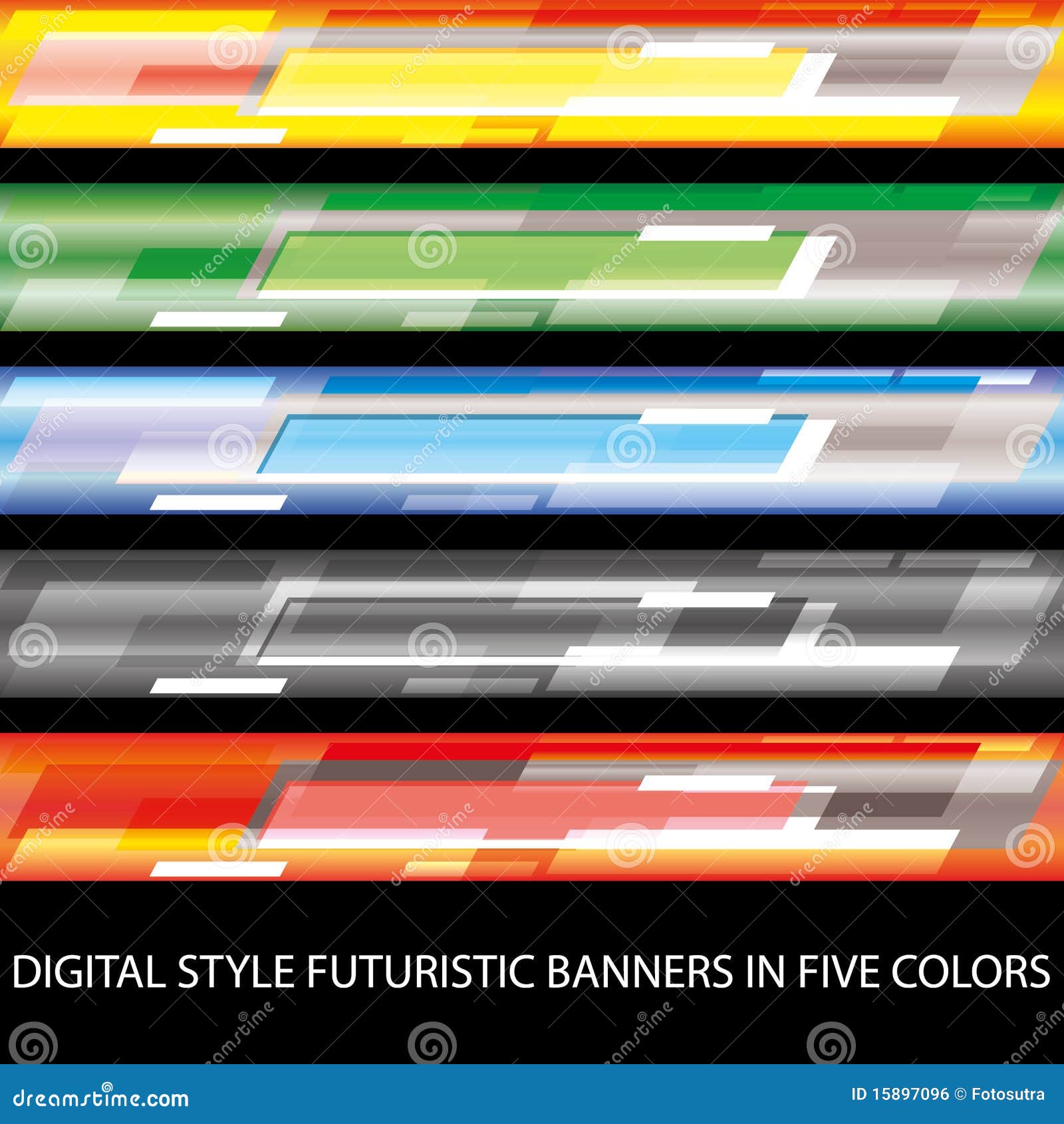 Digital Style Futuristic Banners in Five Colors Stock Vector ...