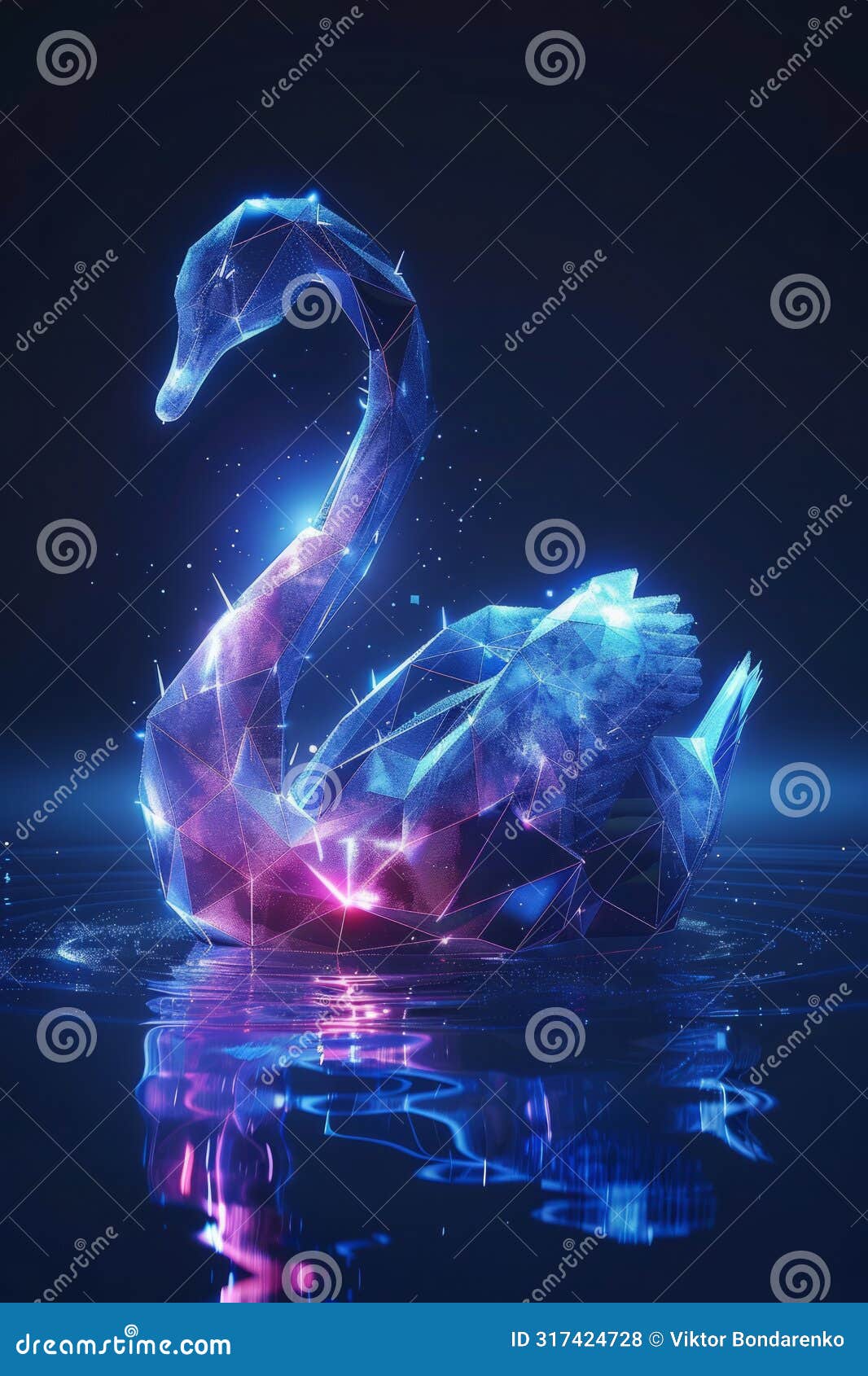 Digital Swan of Glowing 3d Triangular Polygons Stock Photo - Image of ...