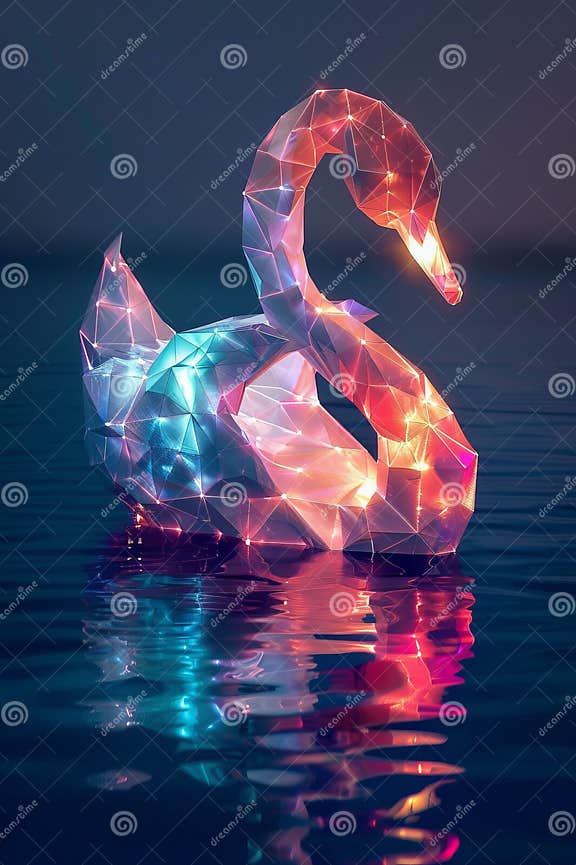Digital Swan of Glowing 3d Triangular Polygons Stock Illustration ...
