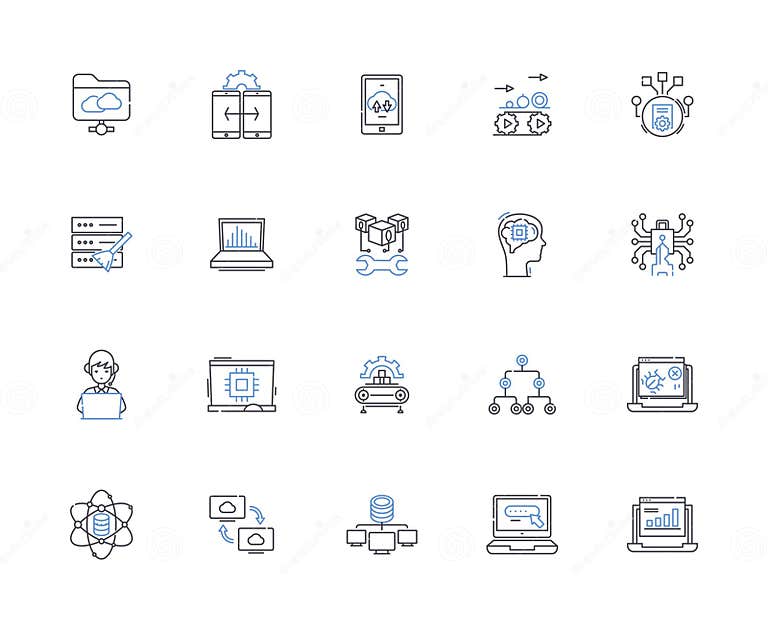Digital Symbols Line Icons Collection. Code, Binary, Pixel, Unicode ...