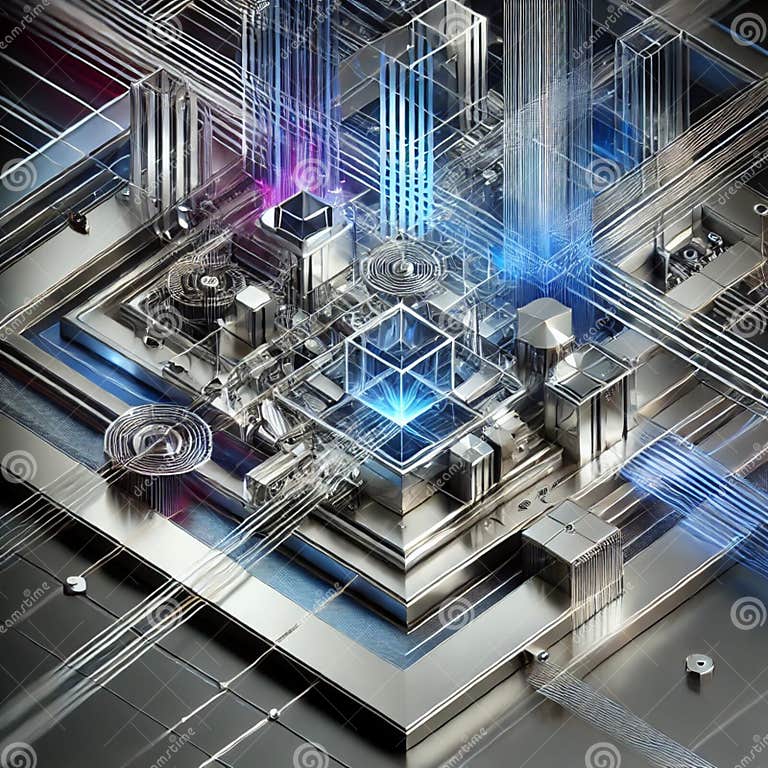 Digital Symphony: Futuristic Geometric Network in Motion Stock Illustration - Illustration of ...