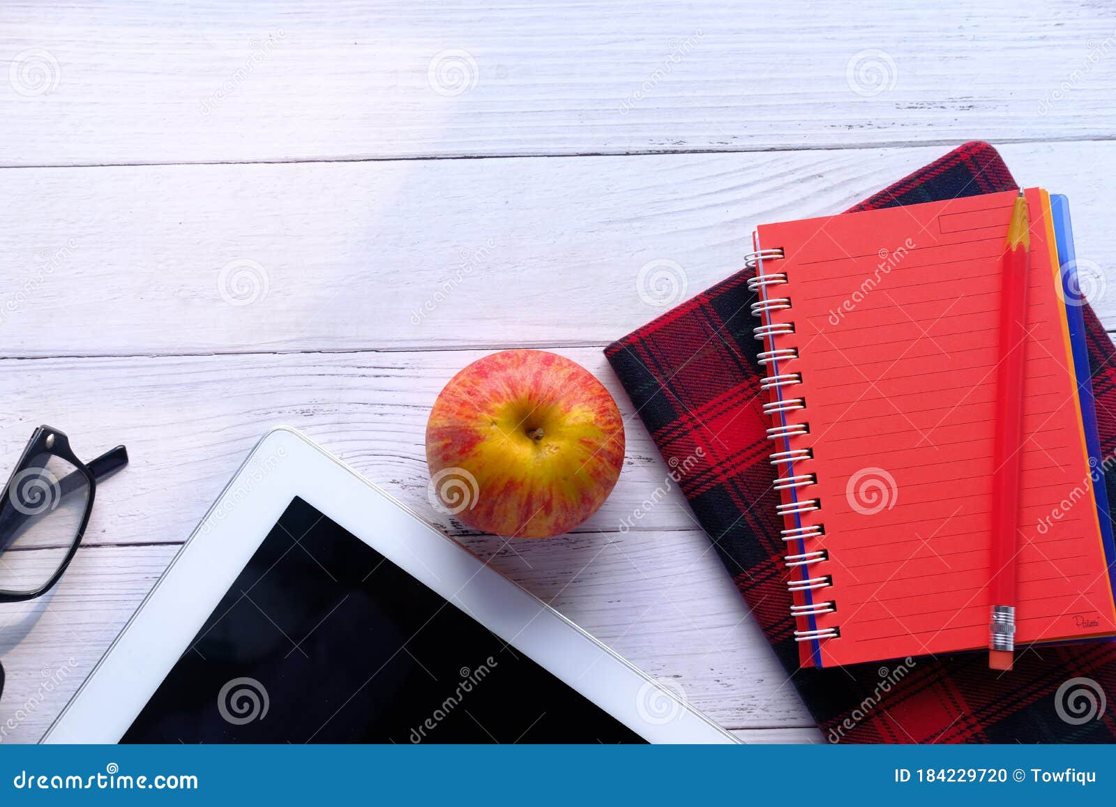 Digital Table, Apple , Notepad and Pencil on Table Stock Photo - Image ...