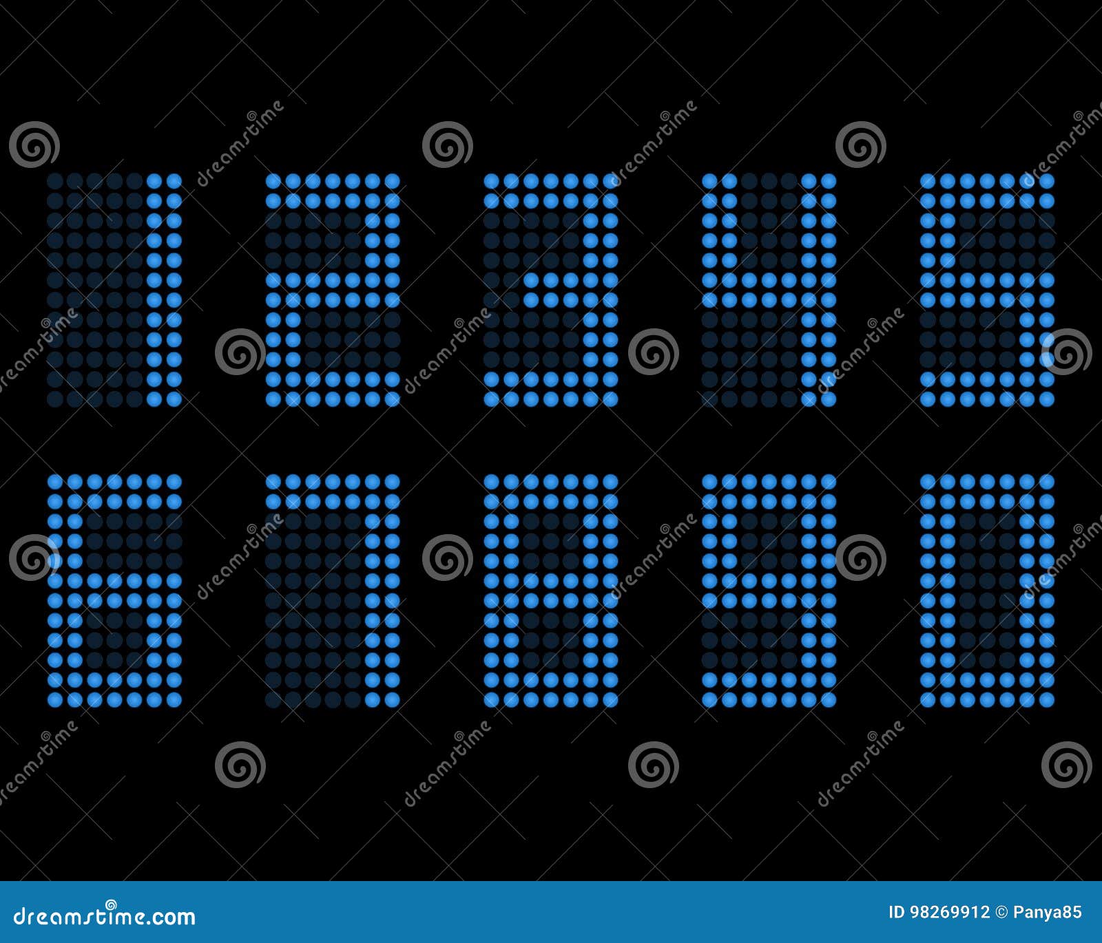 Digital Table Neon Font with Grid. Vector LED Numbers Stock Vector ...