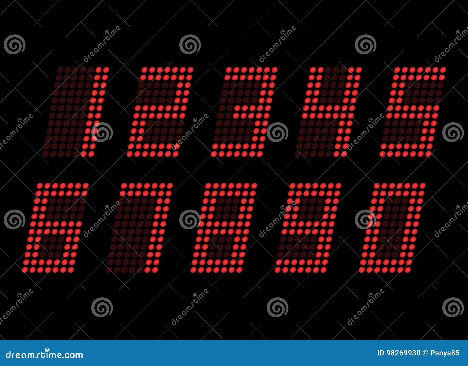 Digital Table Neon Font with Grid. Vector LED Numbers Stock Vector ...