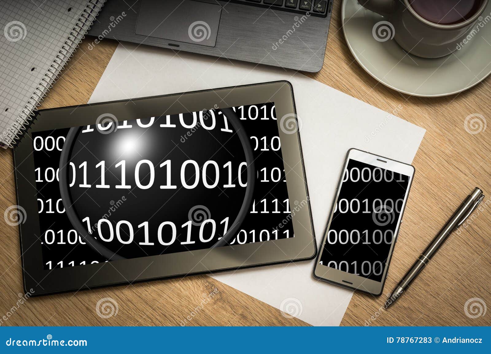 Digital Tablet with Binary Code on Screen Stock Image - Image of ...