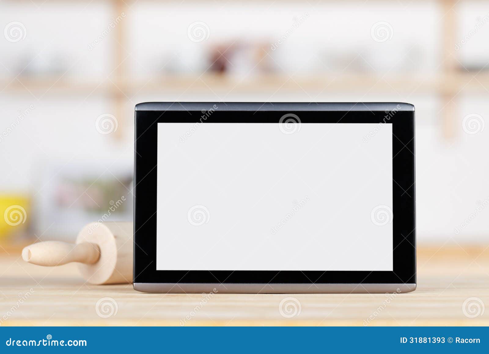 Digital Tablet with Blank Screen and Rolling Pin Stock Image - Image of ...