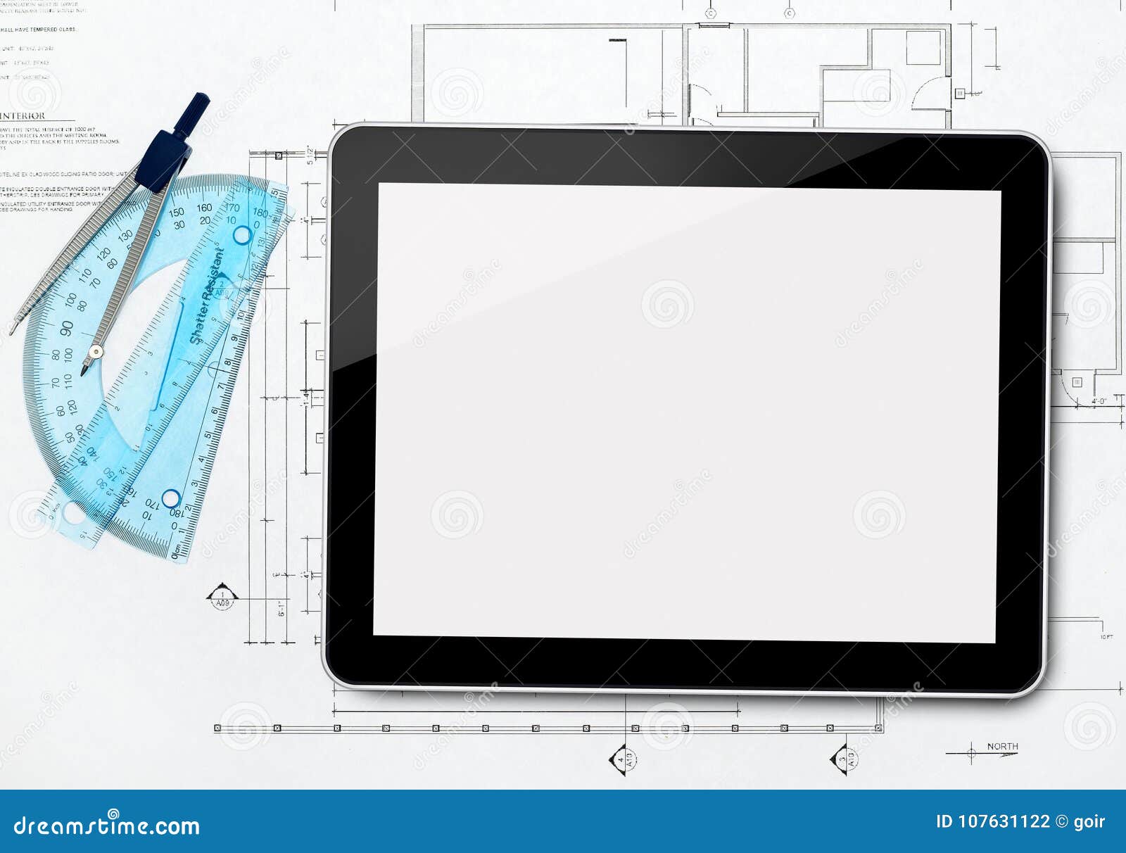 Digital Tablet on Blueprint Stock Photo - Image of ownership ...