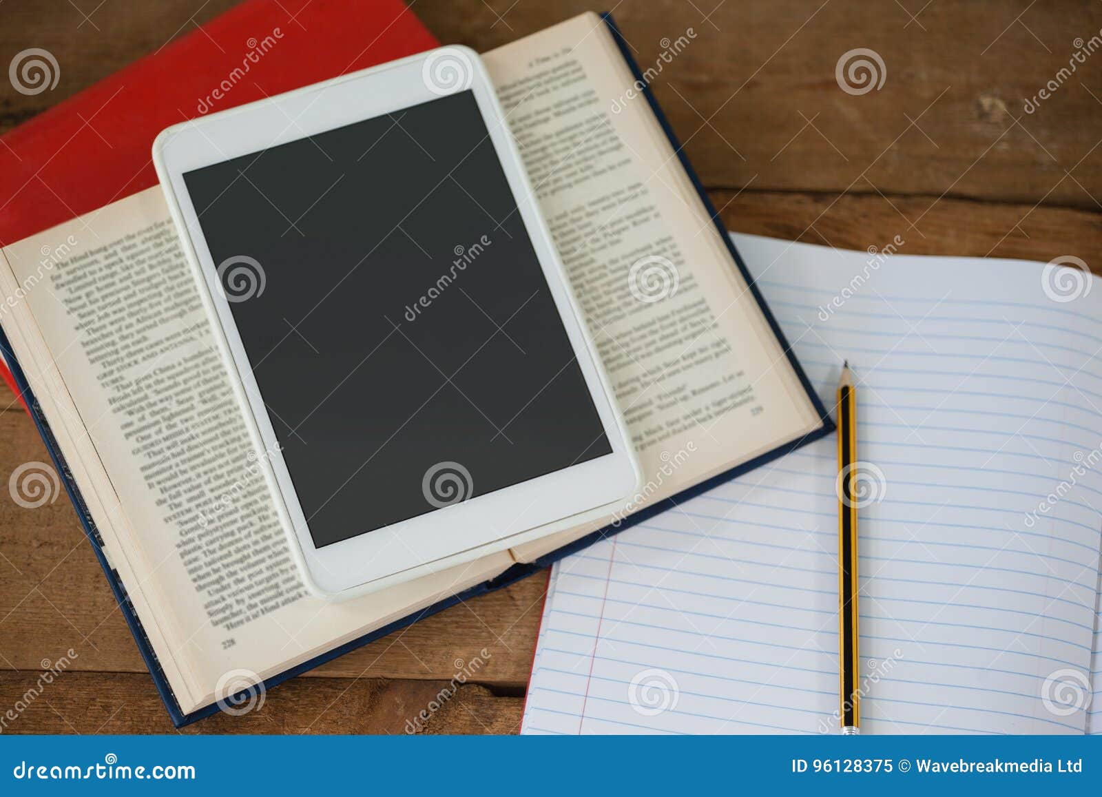 Digital Tablet and Books on Table in Classroom Stock Image - Image of ...