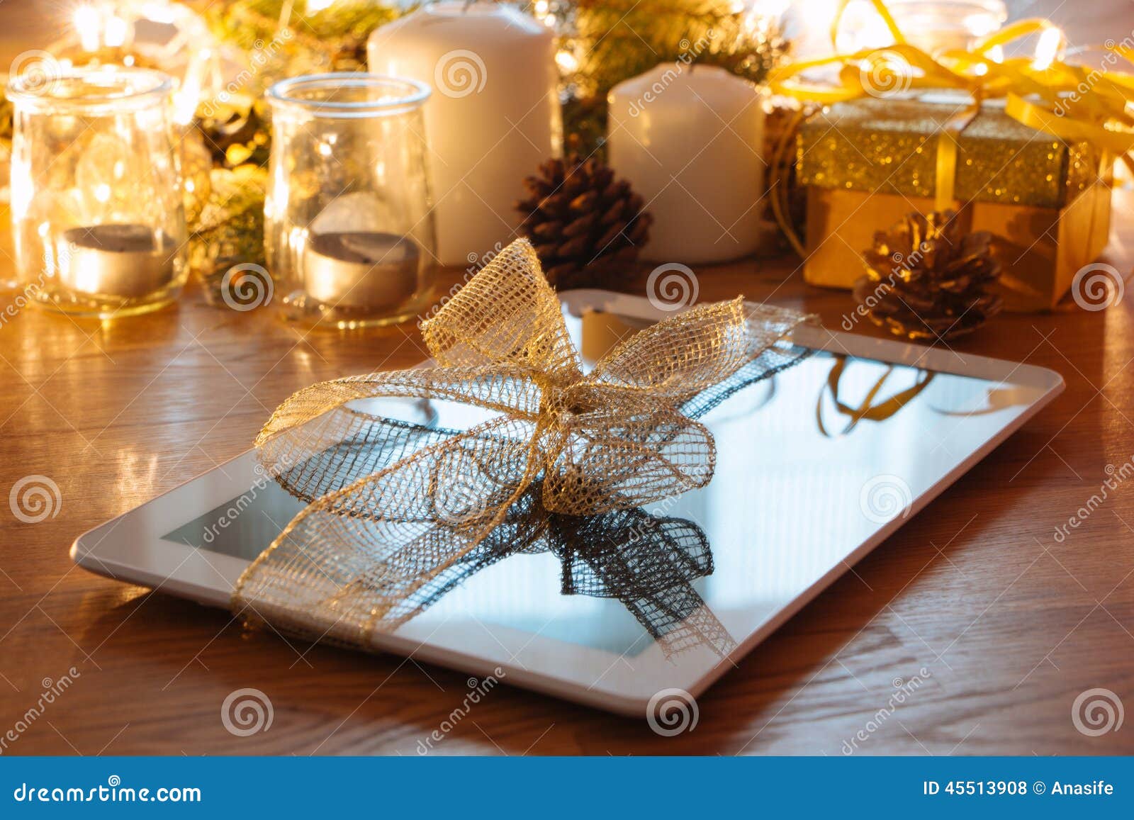 Digital Tablet Christmas Gift Stock Photo - Image of glowing, book ...