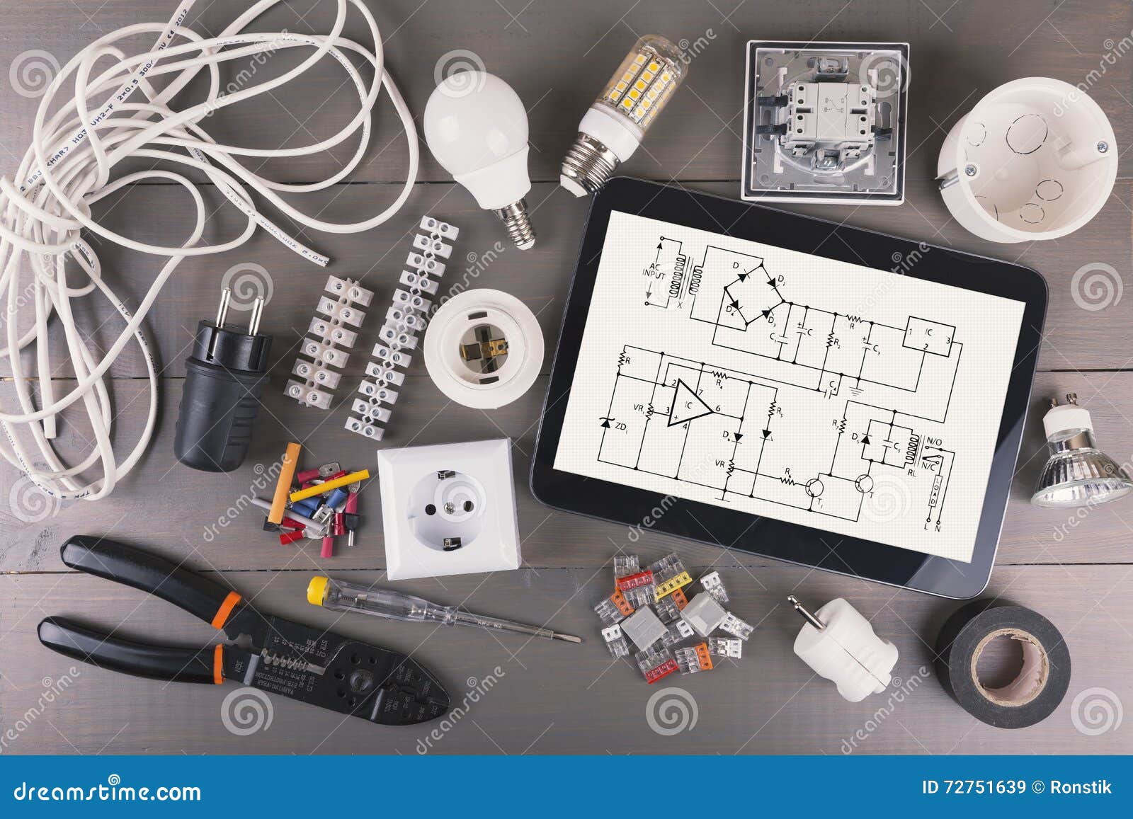 Digital Tablet with Circuit Scheme and Electrical Equipment Stock Image ...