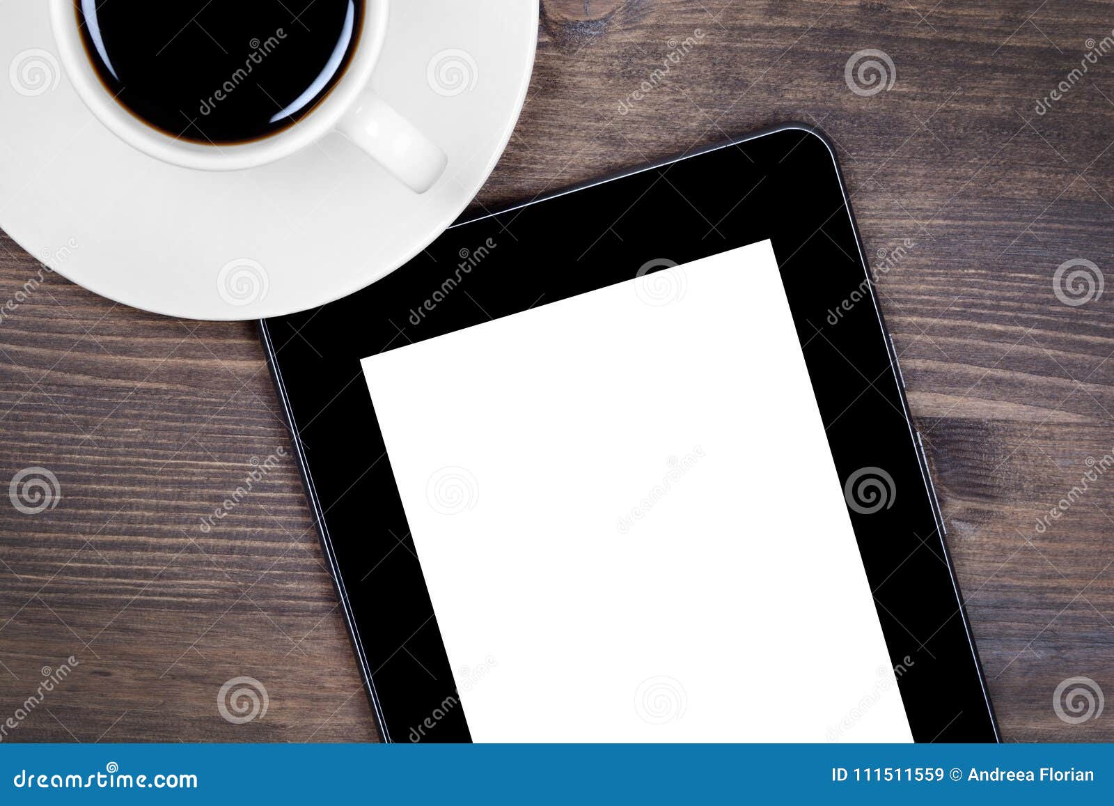 Digital Tablet and Coffee Cup on Table Stock Image - Image of empty ...