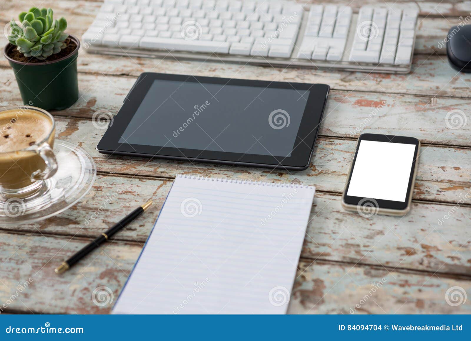 Digital Tablet with Computer Keyboard, Smartphone, Pot Plant, Pen ...