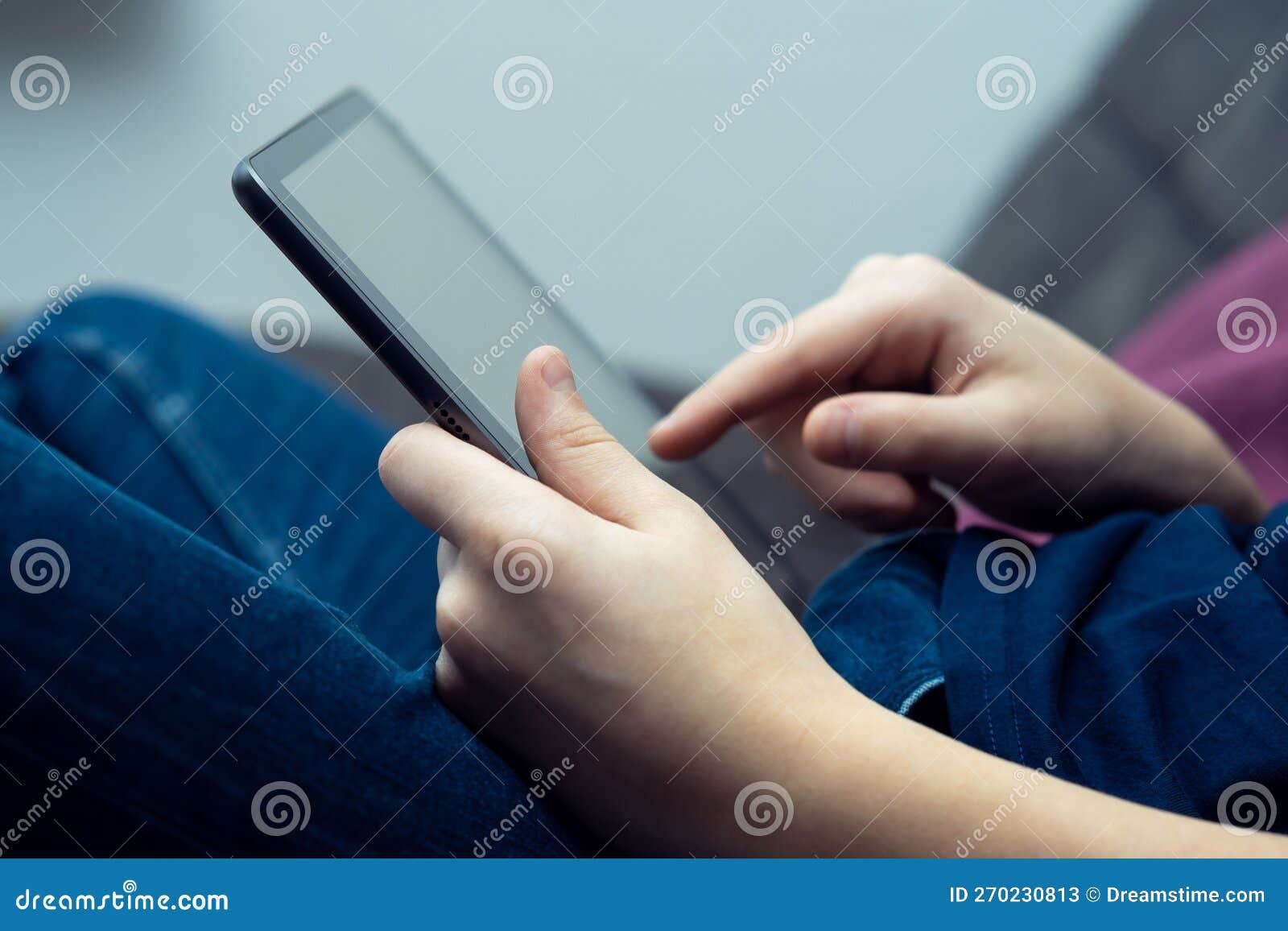 Digital Tablet Computer in Male Hands, Side View Closeup. Young Guy ...