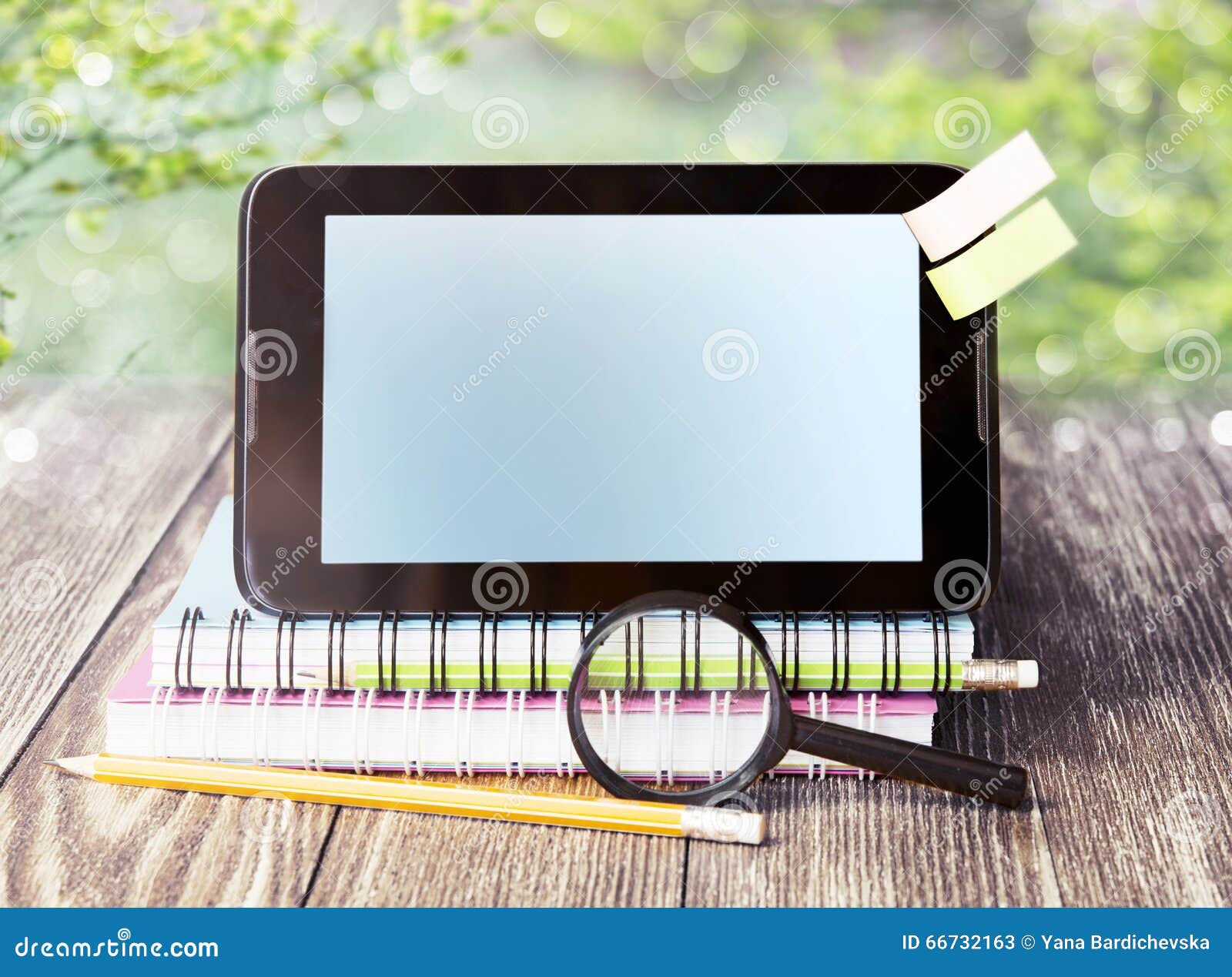 Digital Tablet Computer with Screen & School Supplies B Stock Image ...