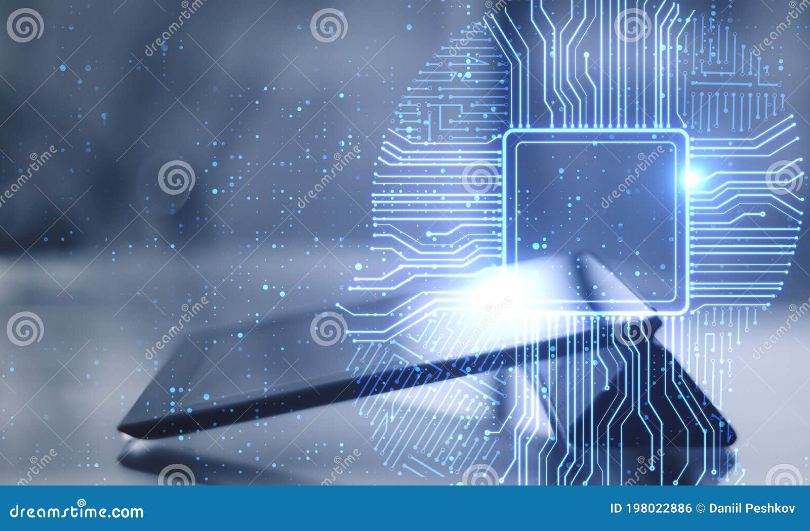 Digital Tablet with Creative Glowing Cpu Chip Interface Stock Photo ...