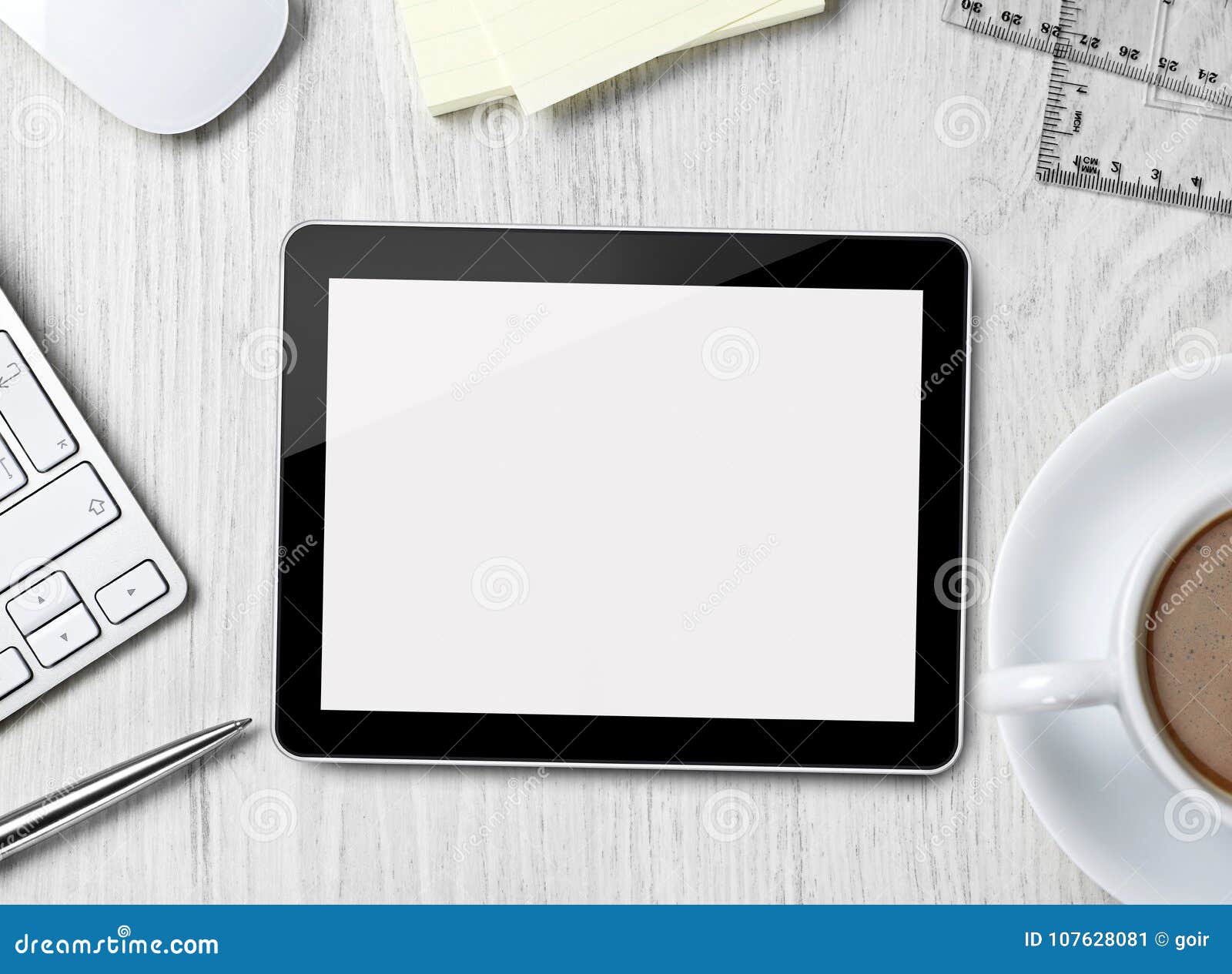 Digital tablet on desk stock image. Image of equipment - 107628081