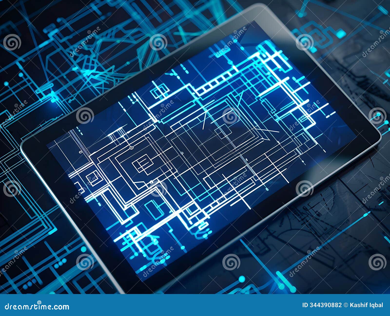 Futuristic Construction Site Group Of Engineers Work On Holographic ...