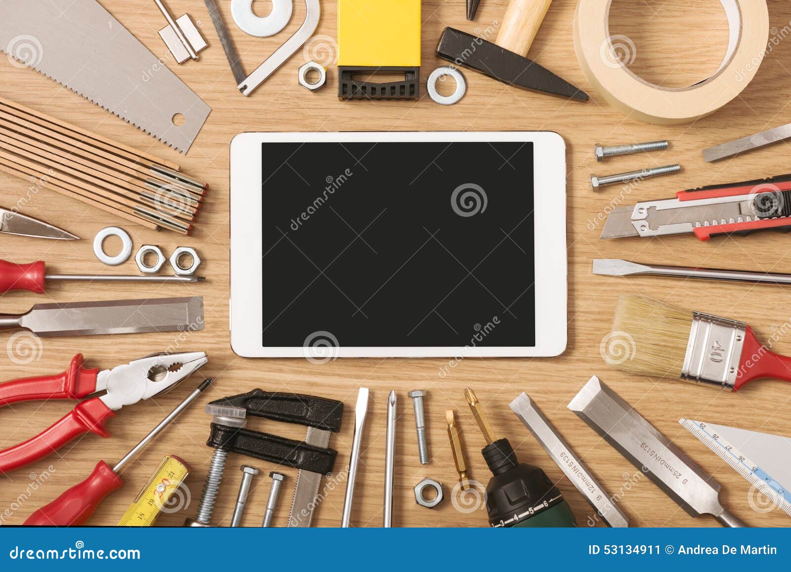 Digital Tablet with DIY Tools Stock Image - Image of repairman ...