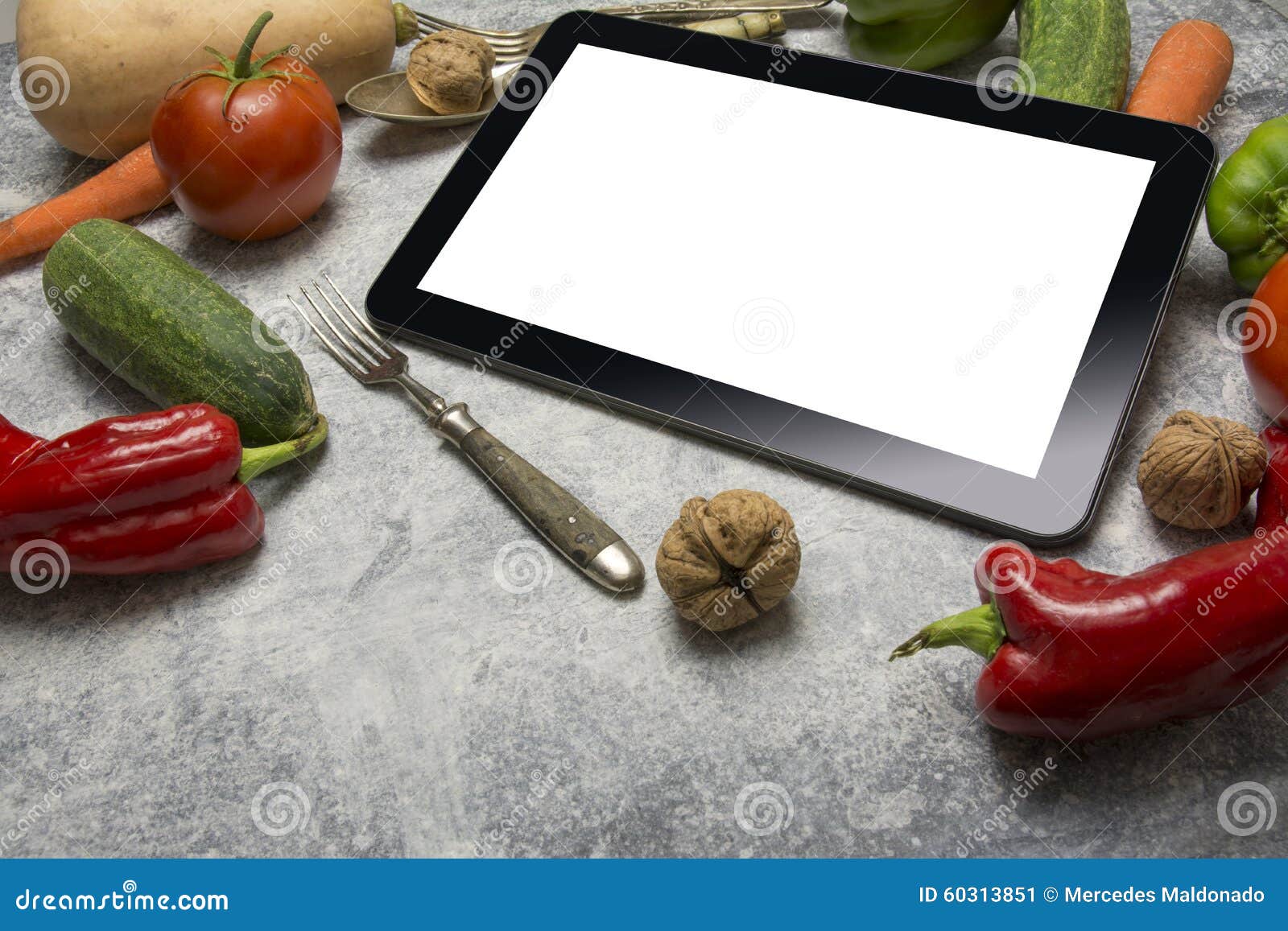 Digital Tablet with Fresh Vegetables Stock Image - Image of nutrition ...