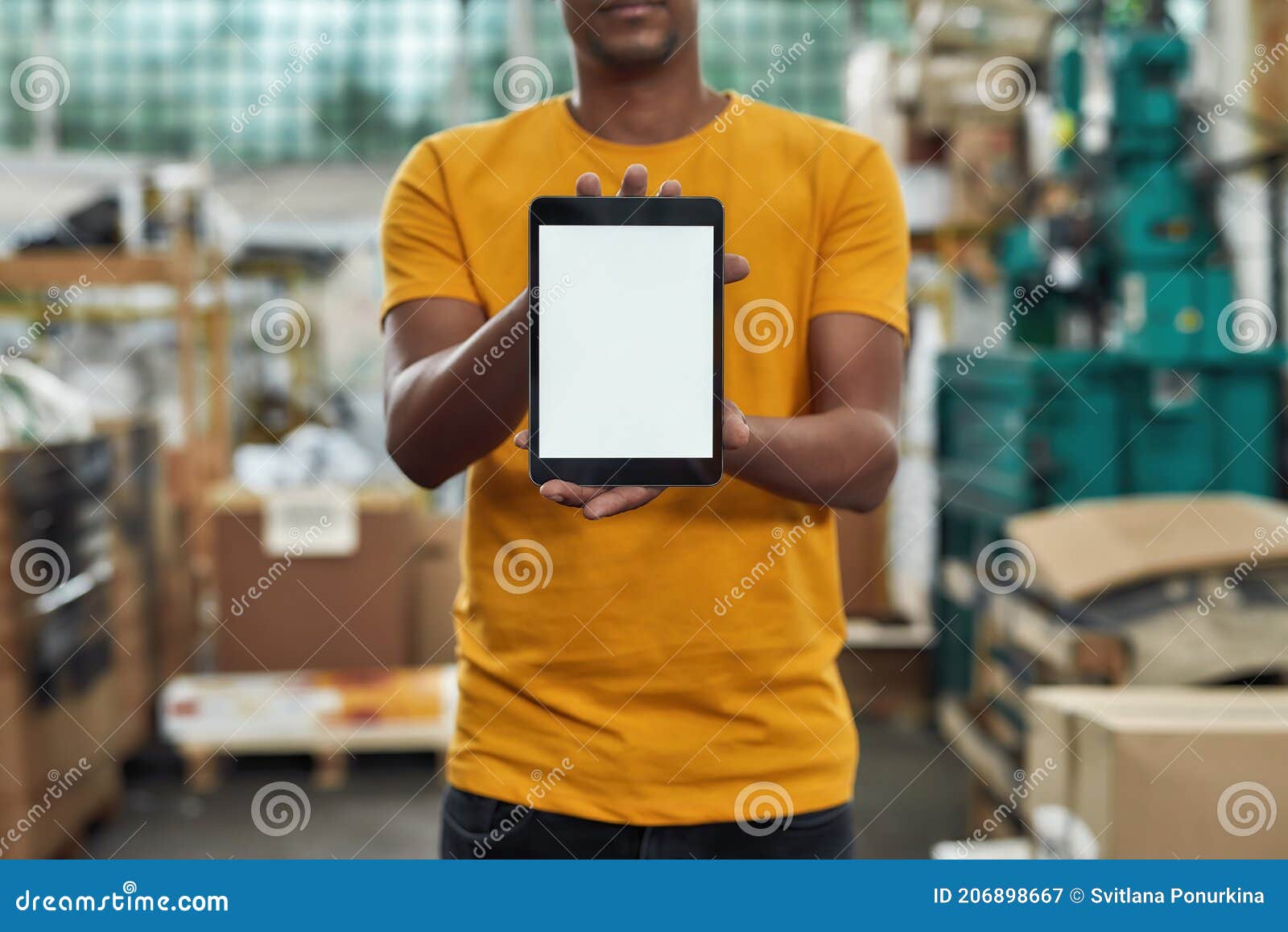 Digital Tablet Held by Man Inside Garbage Station Stock Image - Image ...