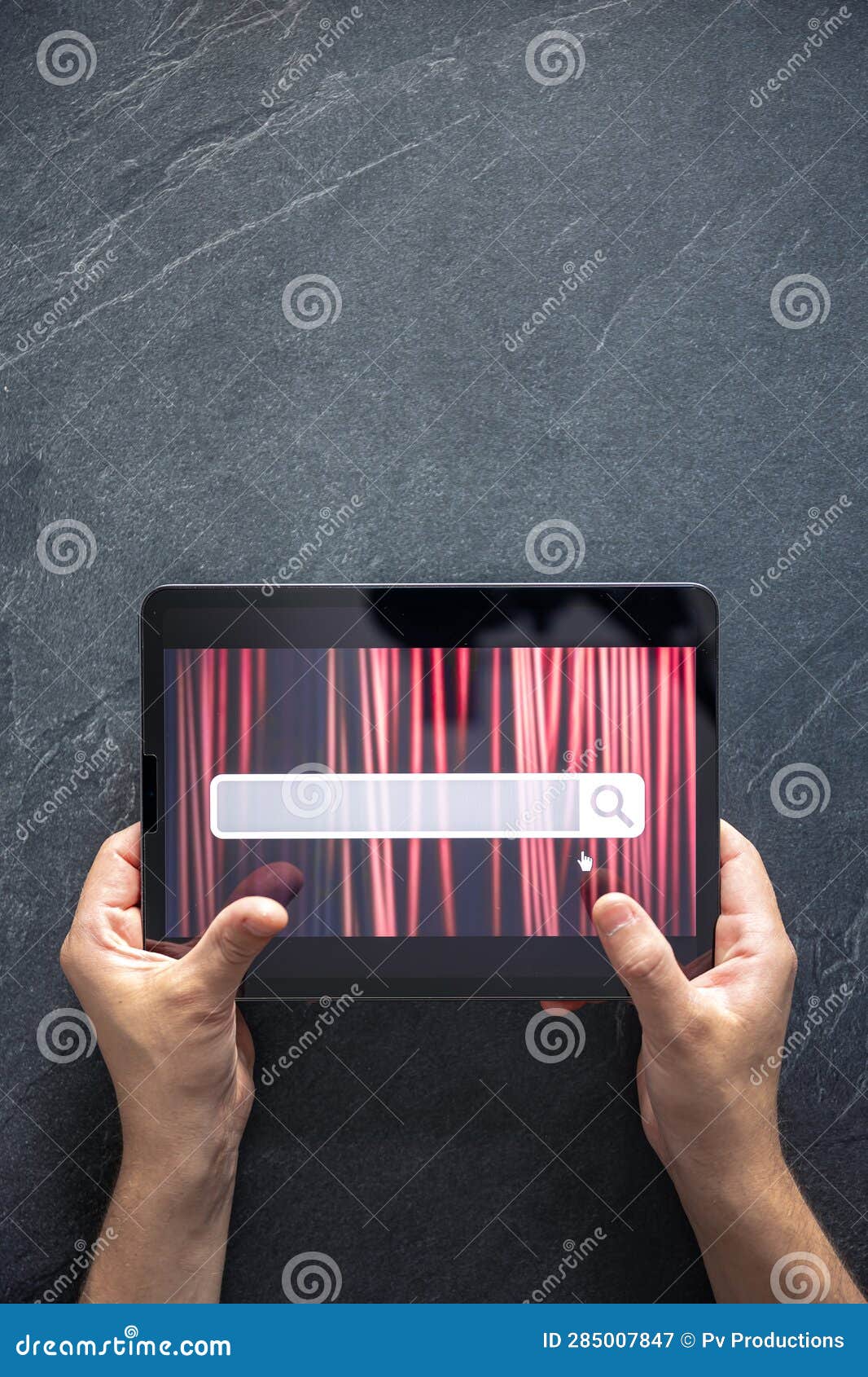 Digital Tablet with Internet Browser Search Bar on Screen in Male Hands ...
