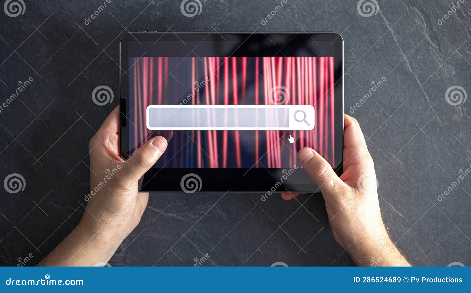Digital Tablet with Internet Browser Search Bar on Screen in Male Hands ...