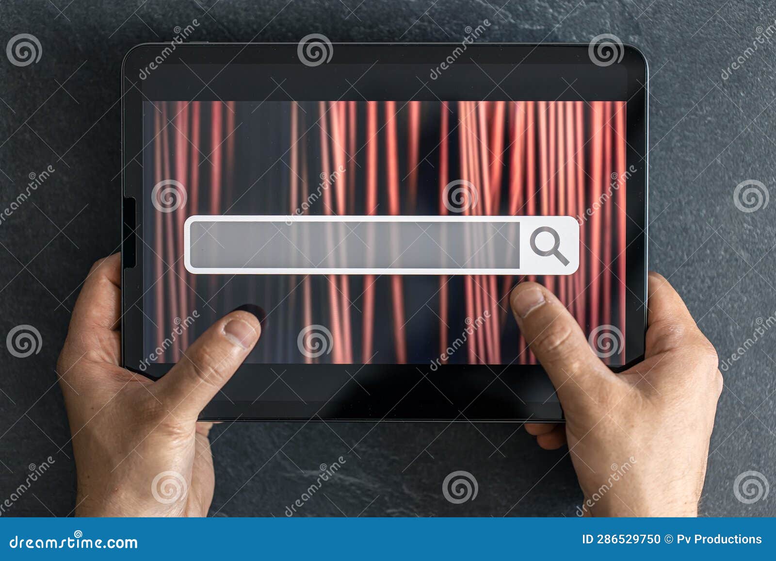Digital Tablet with Internet Browser Search Bar on Screen in Male Hands ...