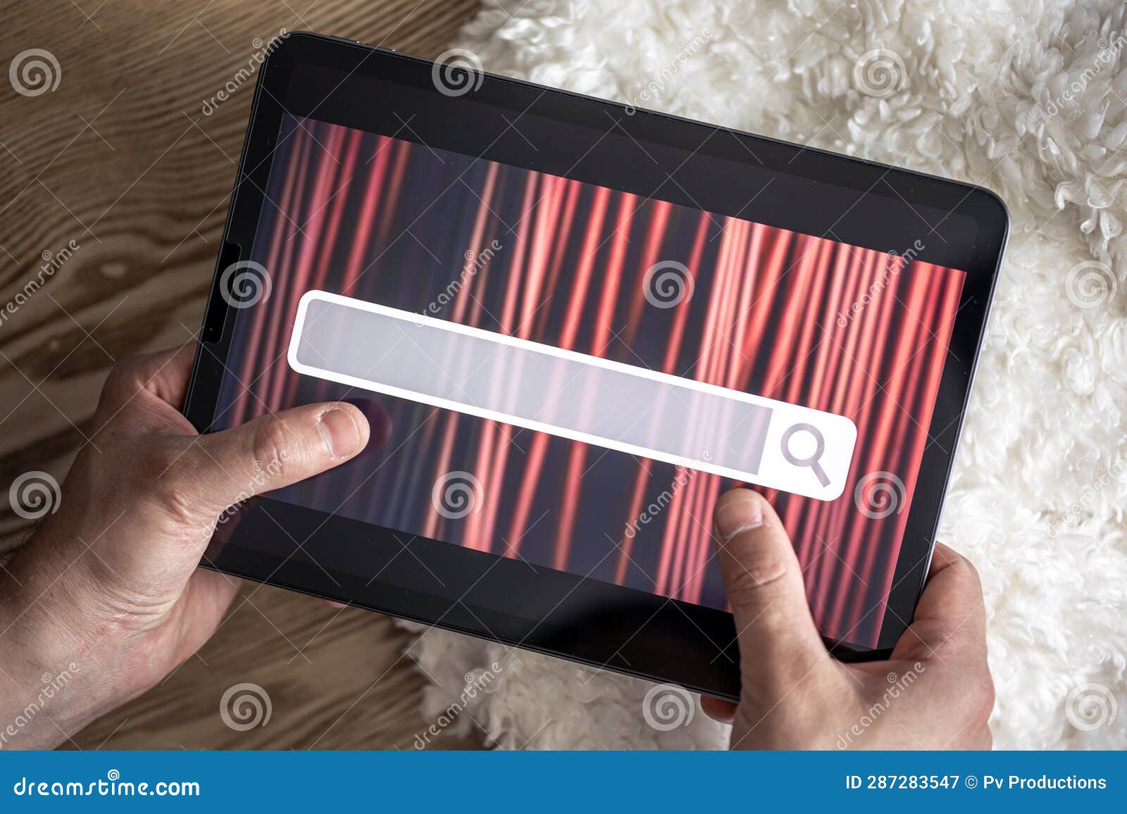 Digital Tablet with Internet Browser Search Bar on Screen in Male Hands ...