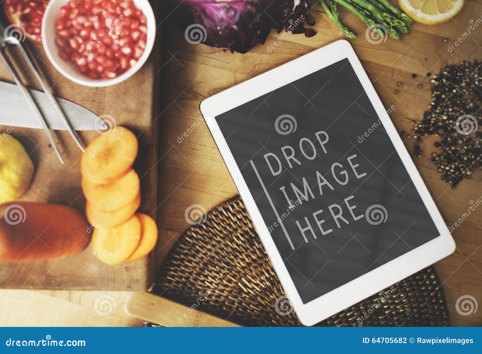 Digital Tablet Kitchen Food Vegan Copy Space Concept Stock Photo ...
