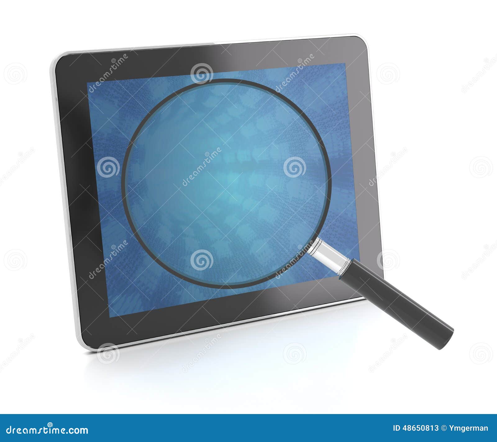 Digital Tablet with Magnifying Glass, 3d Render Stock Illustration ...