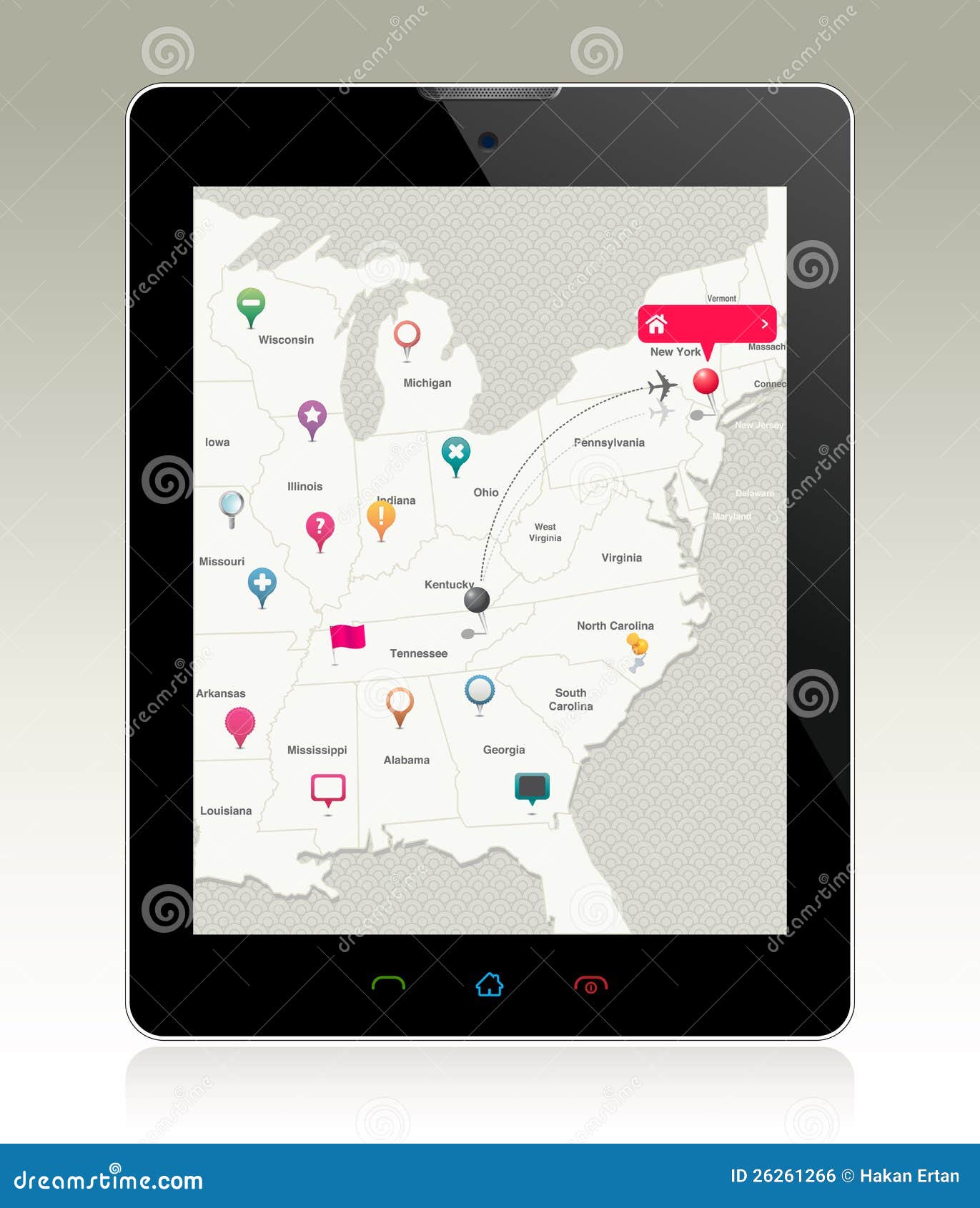 Digital Tablet with Map Pins Stock Vector - Illustration of flag, push ...