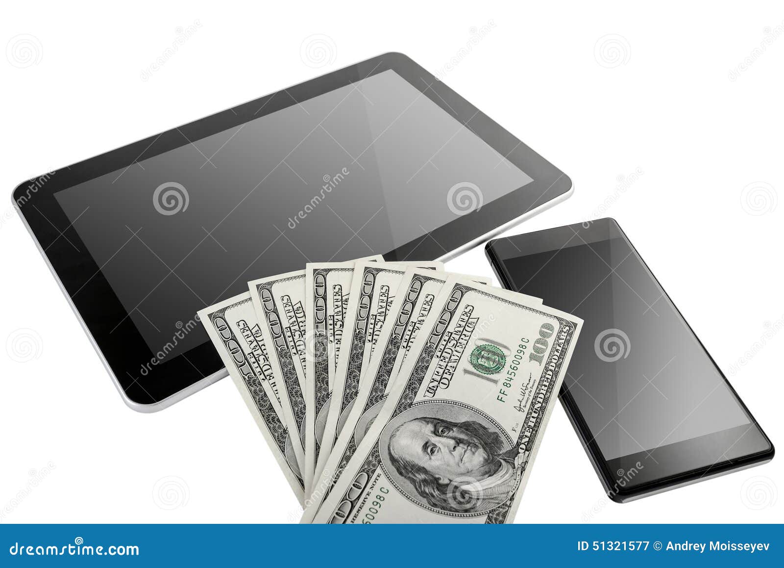 Digital Tablet and Mobile Phone with US Dollars Stock Image - Image of ...