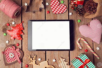 Digital Tablet Mock Up with Rustic Christmas Decorations for App ...