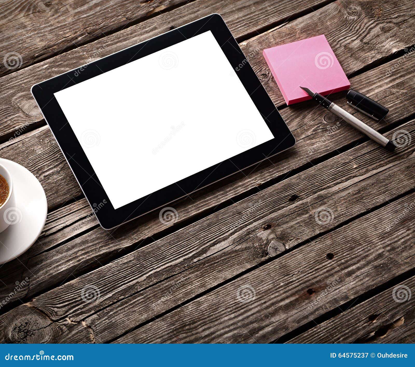 Digital Tablet with Note Paper and Cup of Coffee Stock Image - Image of ...